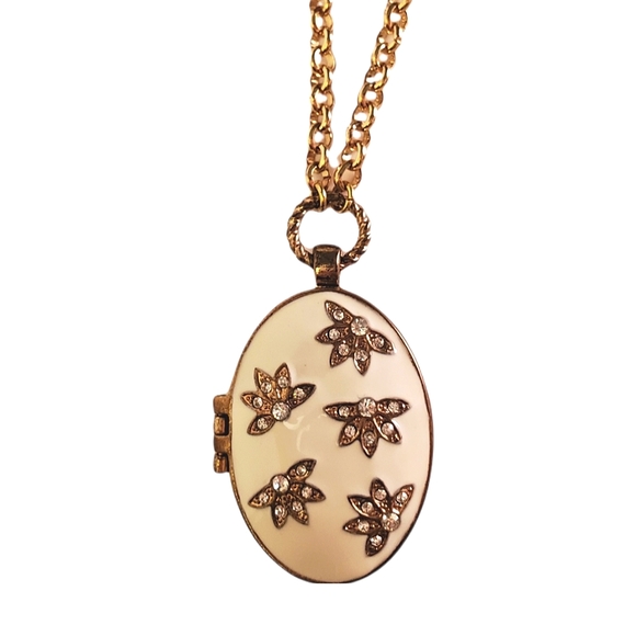 Jewelry | Rhinestone Leaf Motif Locket Pendant Necklace | Poshmark